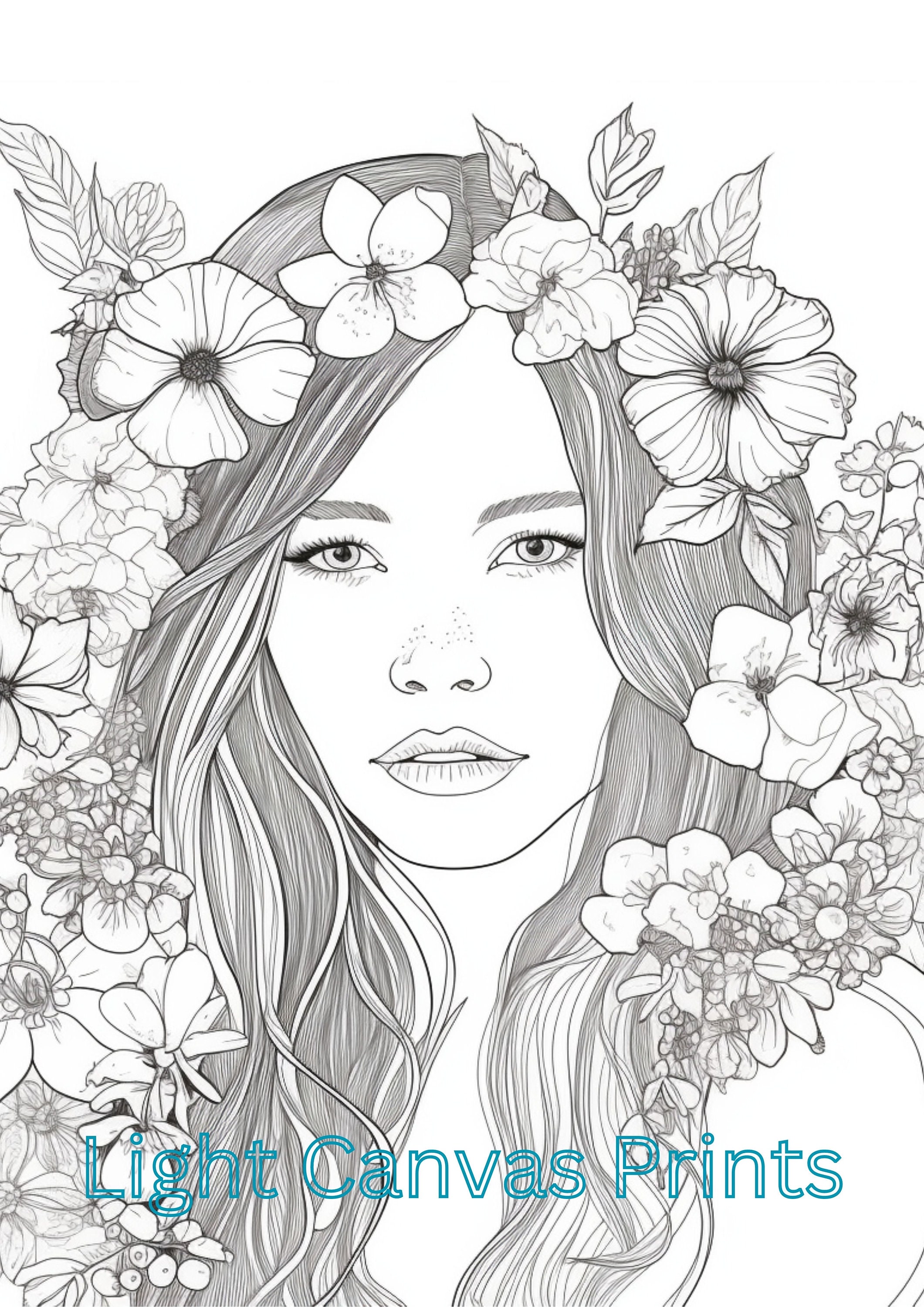 Beautiful Girl Portrait Coloring Page. Adult Coloring Pages. - Etsy