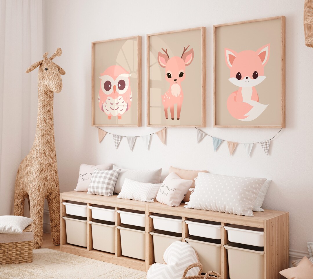 Set of 3 Baby Animal Posters, 9 Colors to Choose From, Birth Gift ...