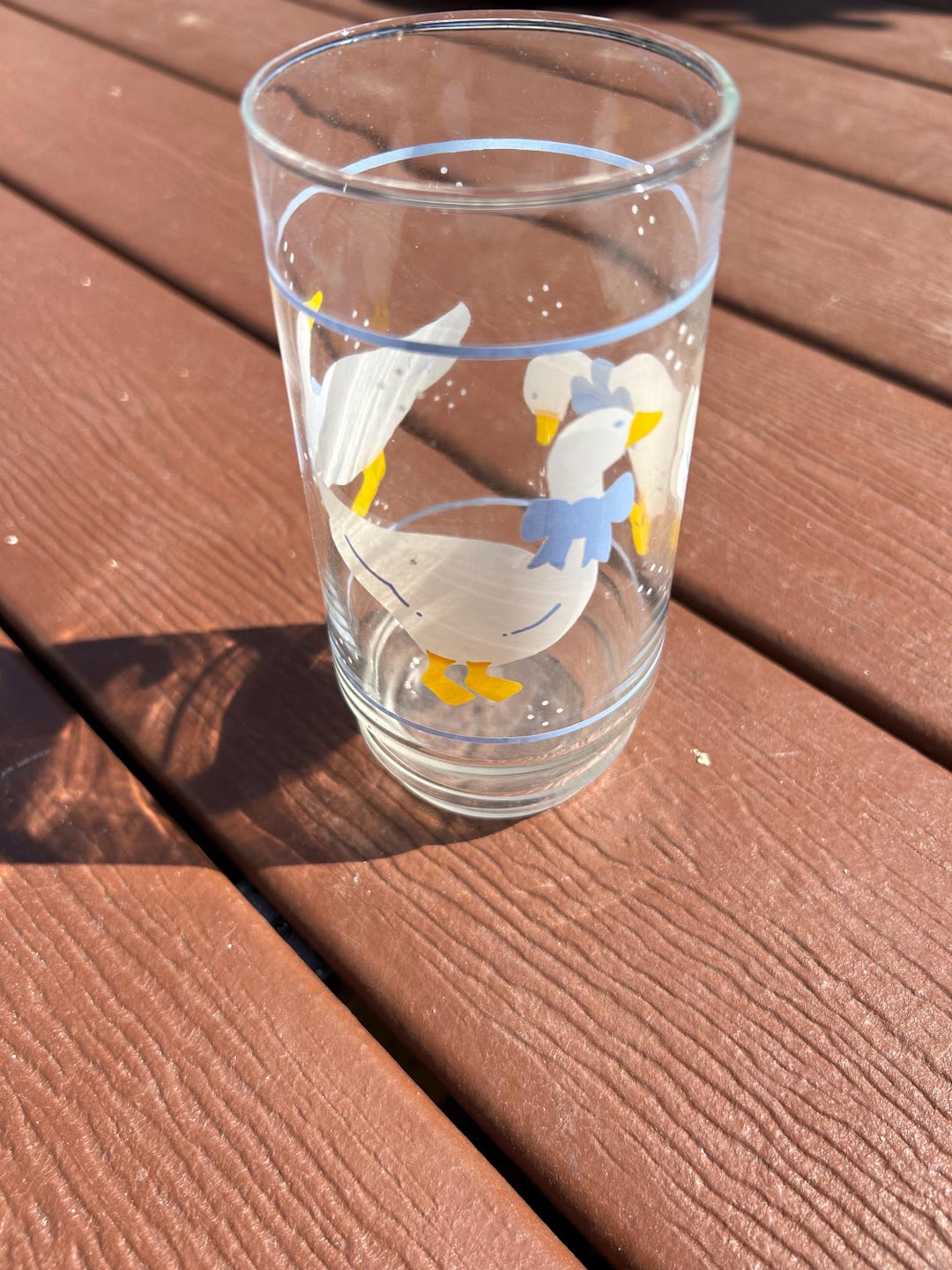 Country Goose Drinking Glasses Tumblers Blue Ribbon Bow, Indiana Glass ...