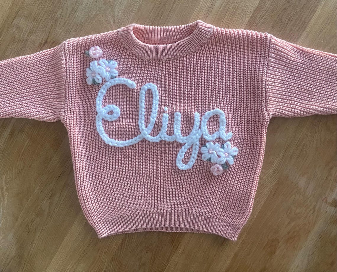 Personalized Embroidered Floral Baby Sweater - Etsy