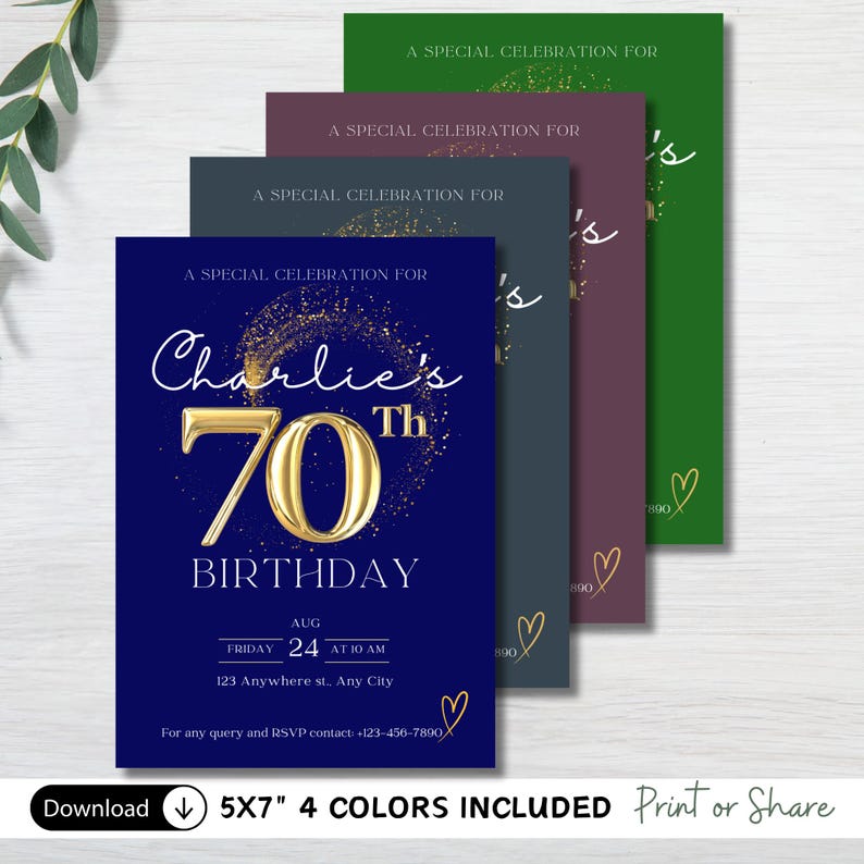 EDITABLE 70th Birthday Invitation, Elegant Gold Theme, for Men, for ...