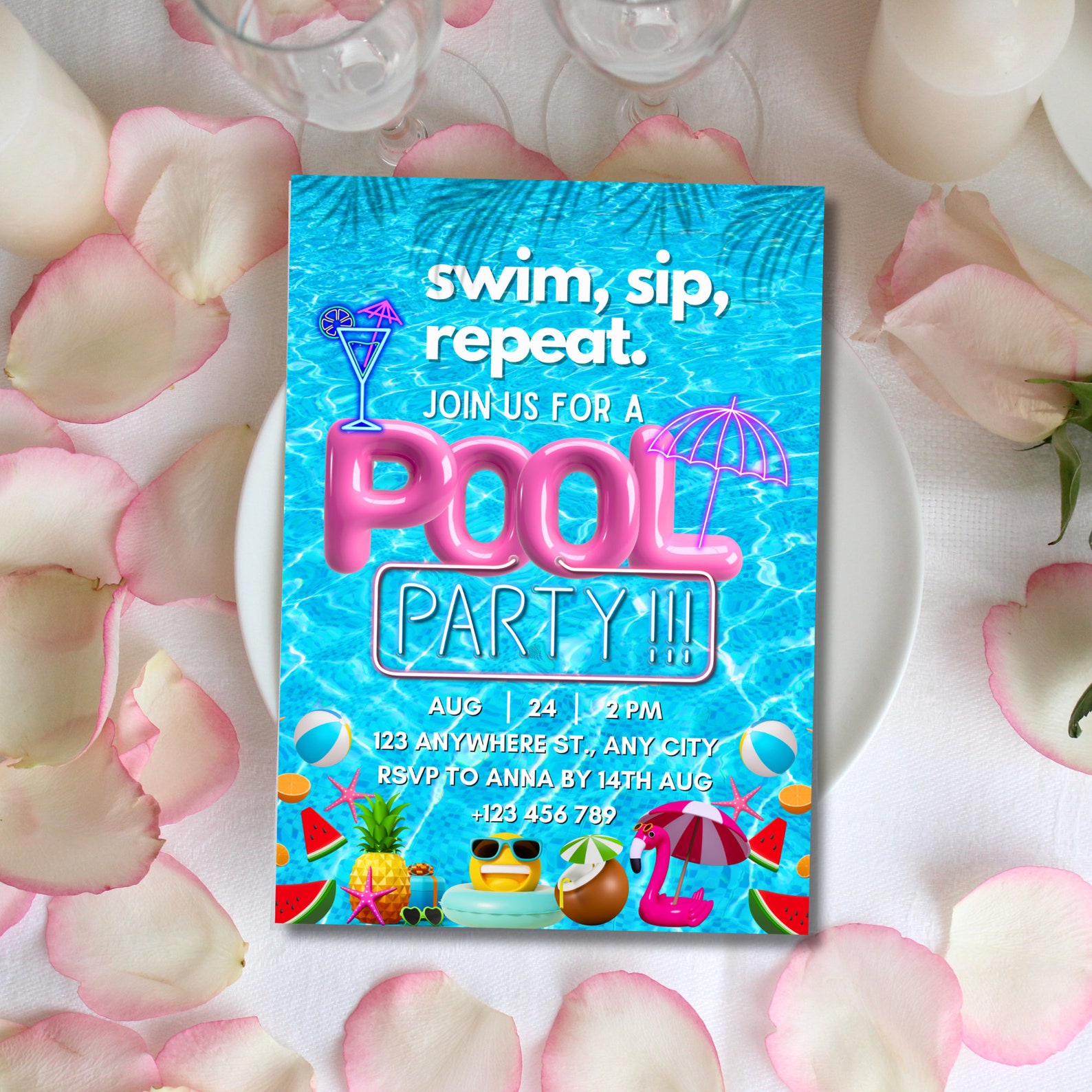 Editable Pool Party Invitation, Girls Pool Party Invitation, Pool Party ...