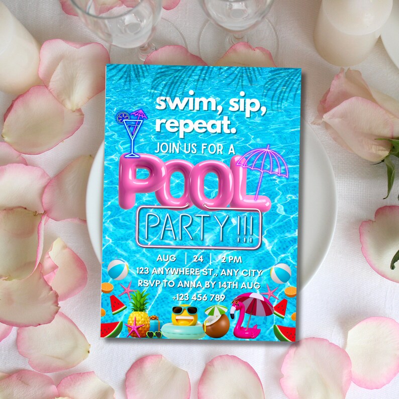 Editable Pool Party Invitation, Girls Pool Party Invitation, Pool Party ...