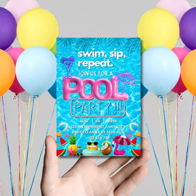 Editable Pool Party Invitation, Girls Pool Party Invitation, Pool Party ...