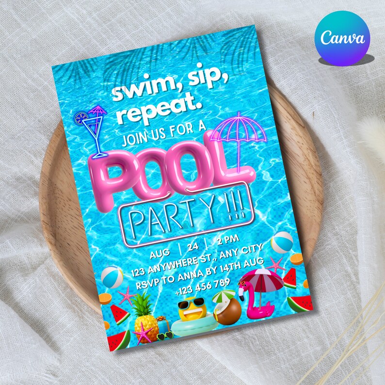 Editable Pool Party Invitation, Girls Pool Party Invitation, Pool Party ...