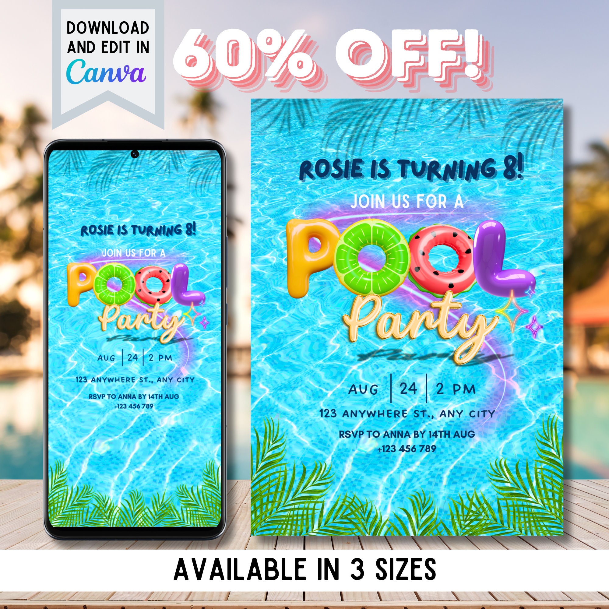 Editable Pool Party Invitation, Pool Party Invitation, Pool Party ...