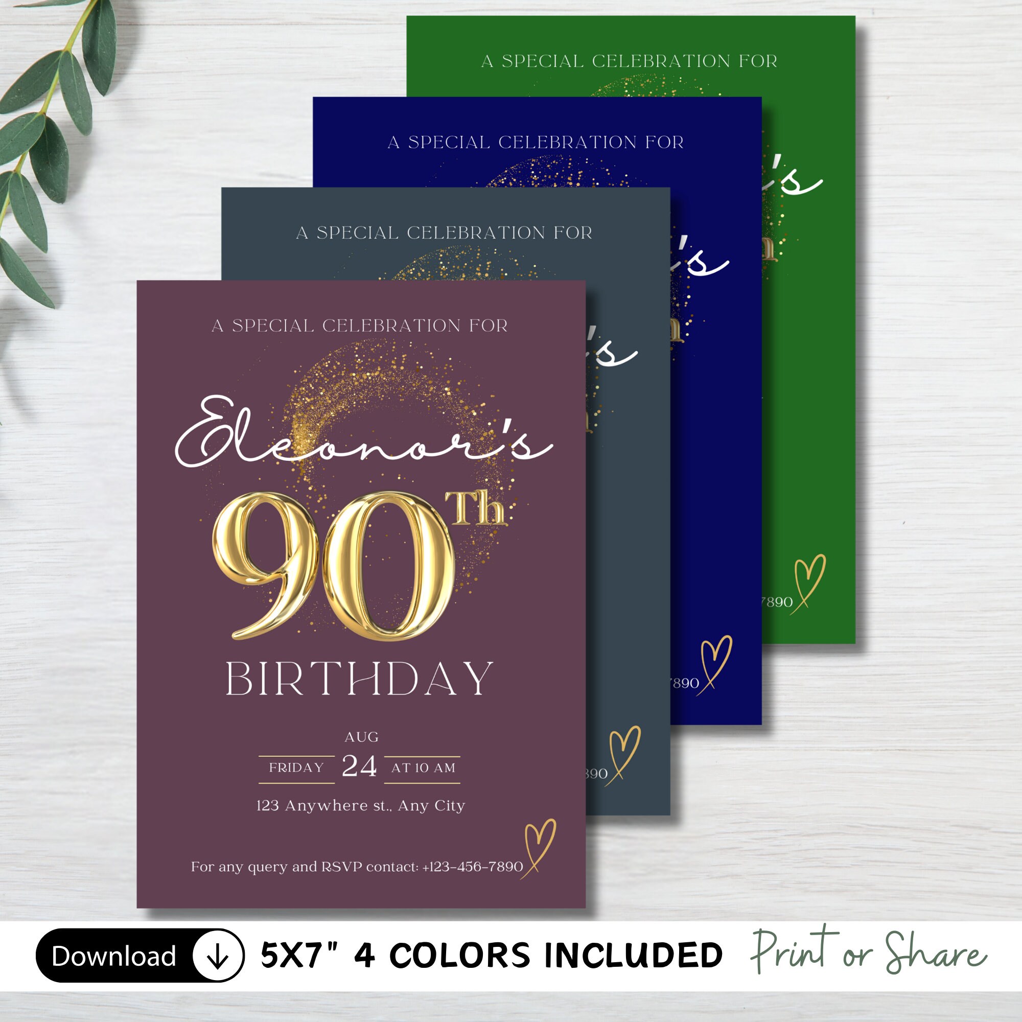 EDITABLE 90th Birthday Invitation, Elegant Gold Theme, for Men, for ...