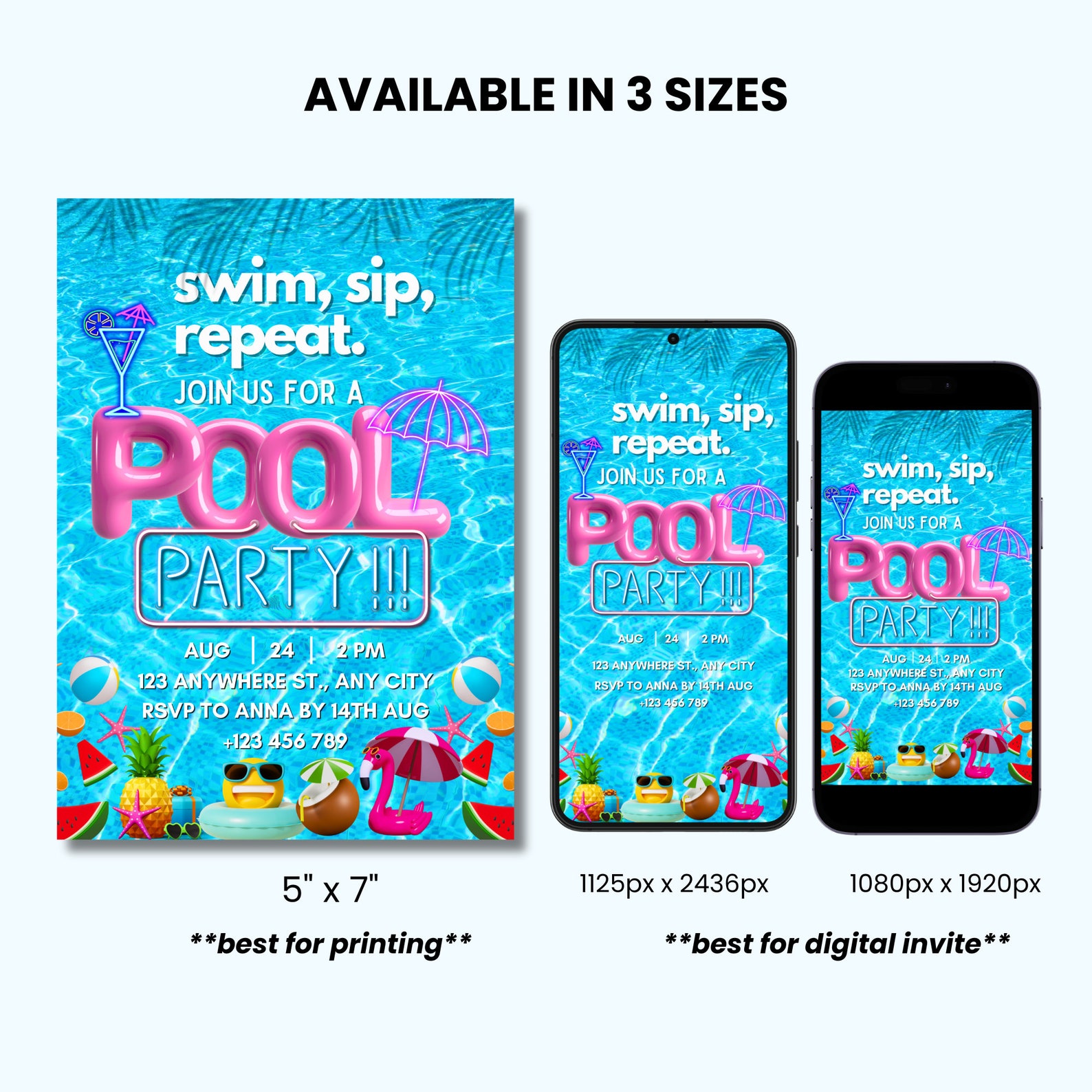 Editable Pool Party Invitation, Girls Pool Party Invitation, Pool Party ...