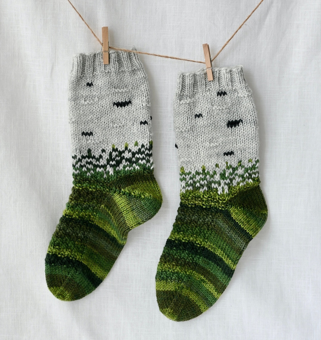 The Mossy Birch Tree Socks - Knitting Pattern in English and German - Etsy