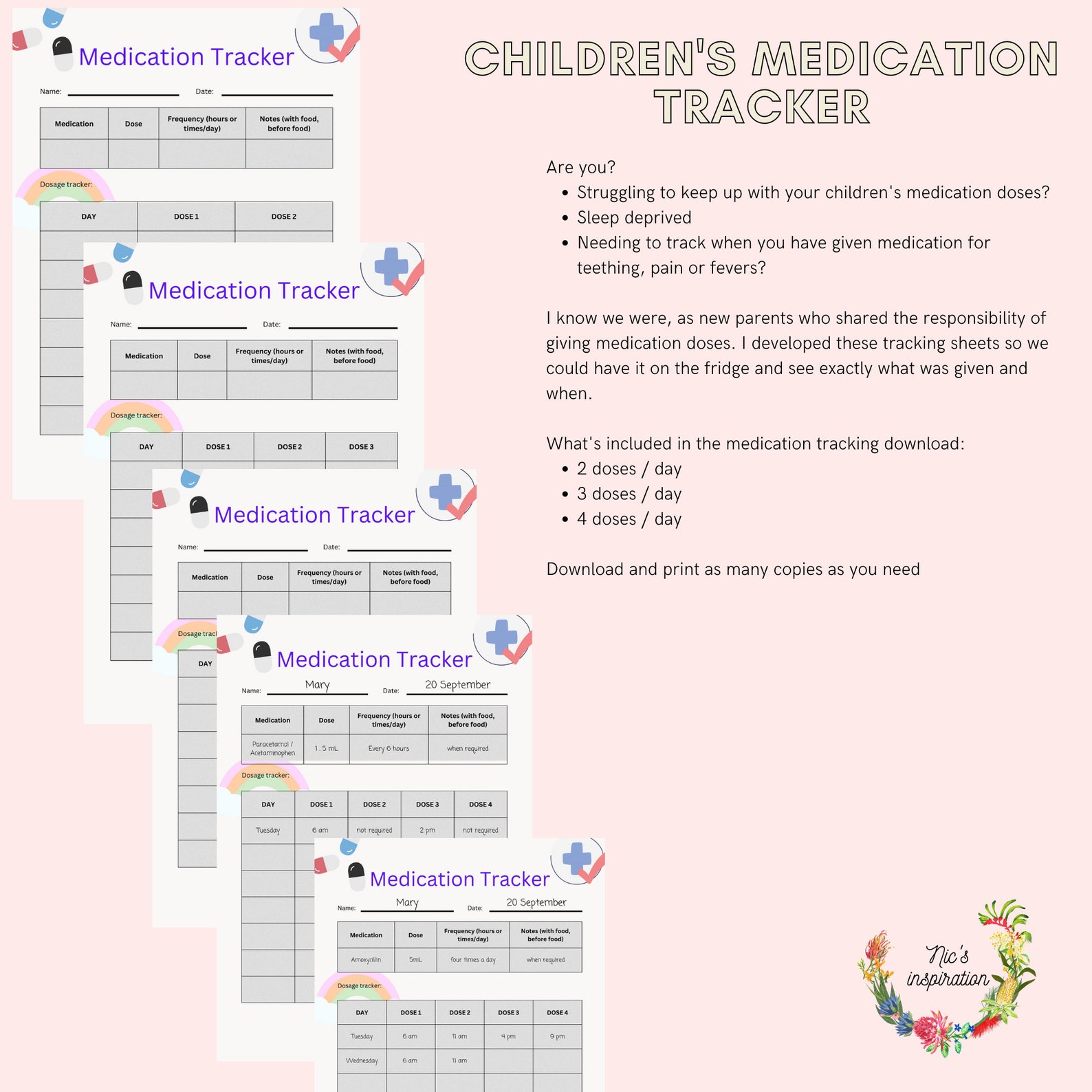 Simple Children's Medication Tracker / Chart Printable - Etsy