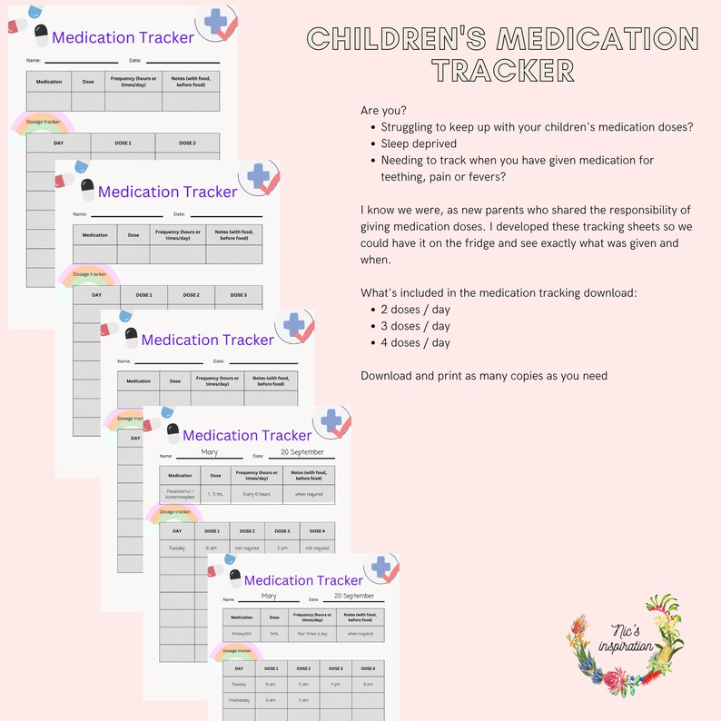 Simple Children's Medication Tracker / Chart Printable - Etsy