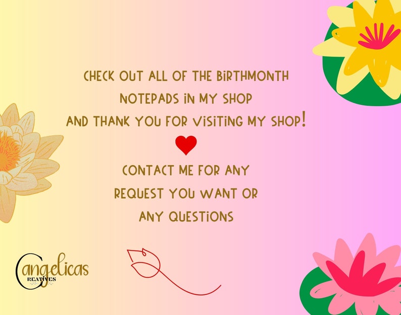 July Notepads Birth Month Flower Notepads Water Lily Design - Etsy