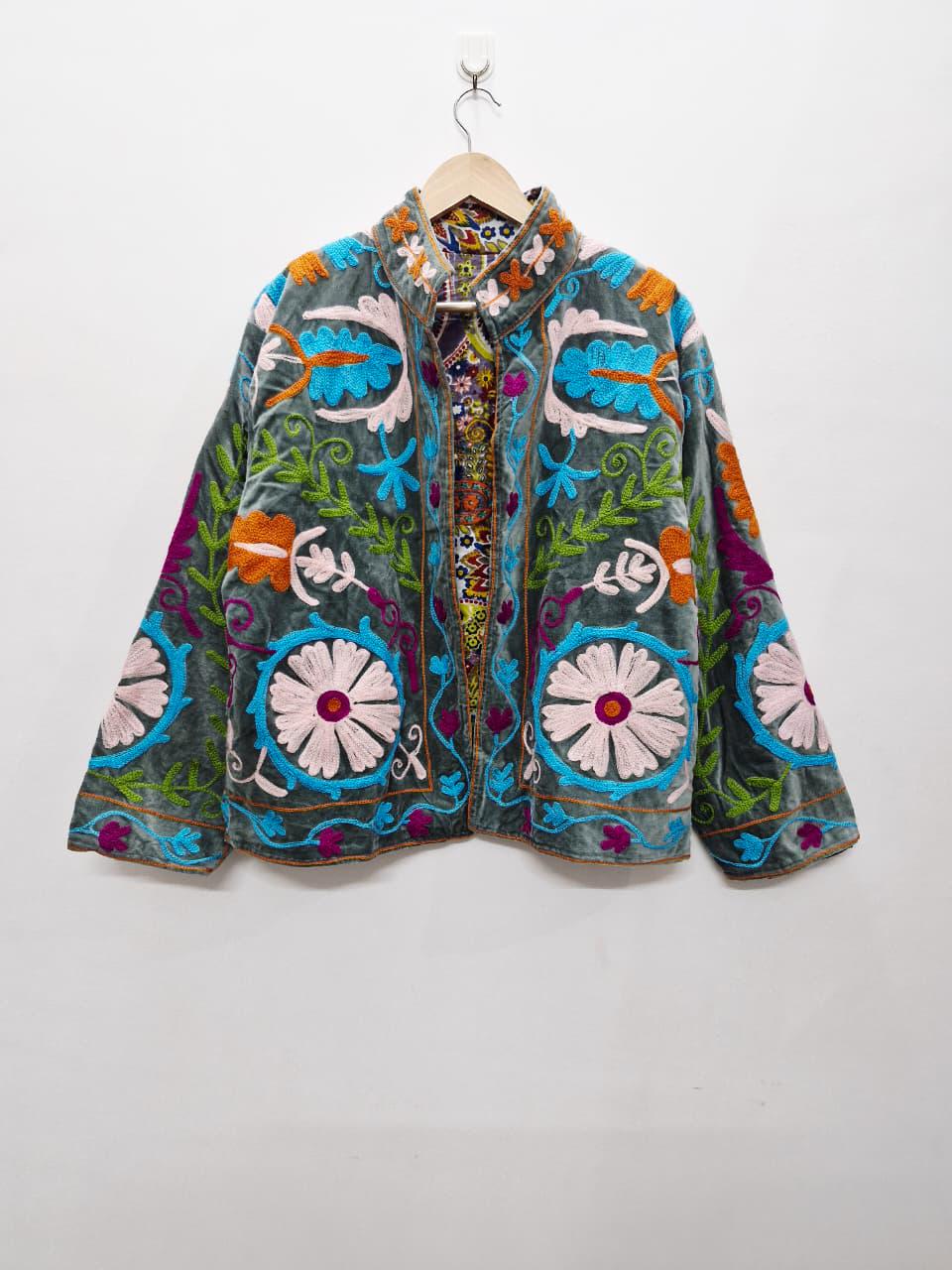 Grey Color Jacket Unique Handmade Suzani Floral Jacket | Unisex ...