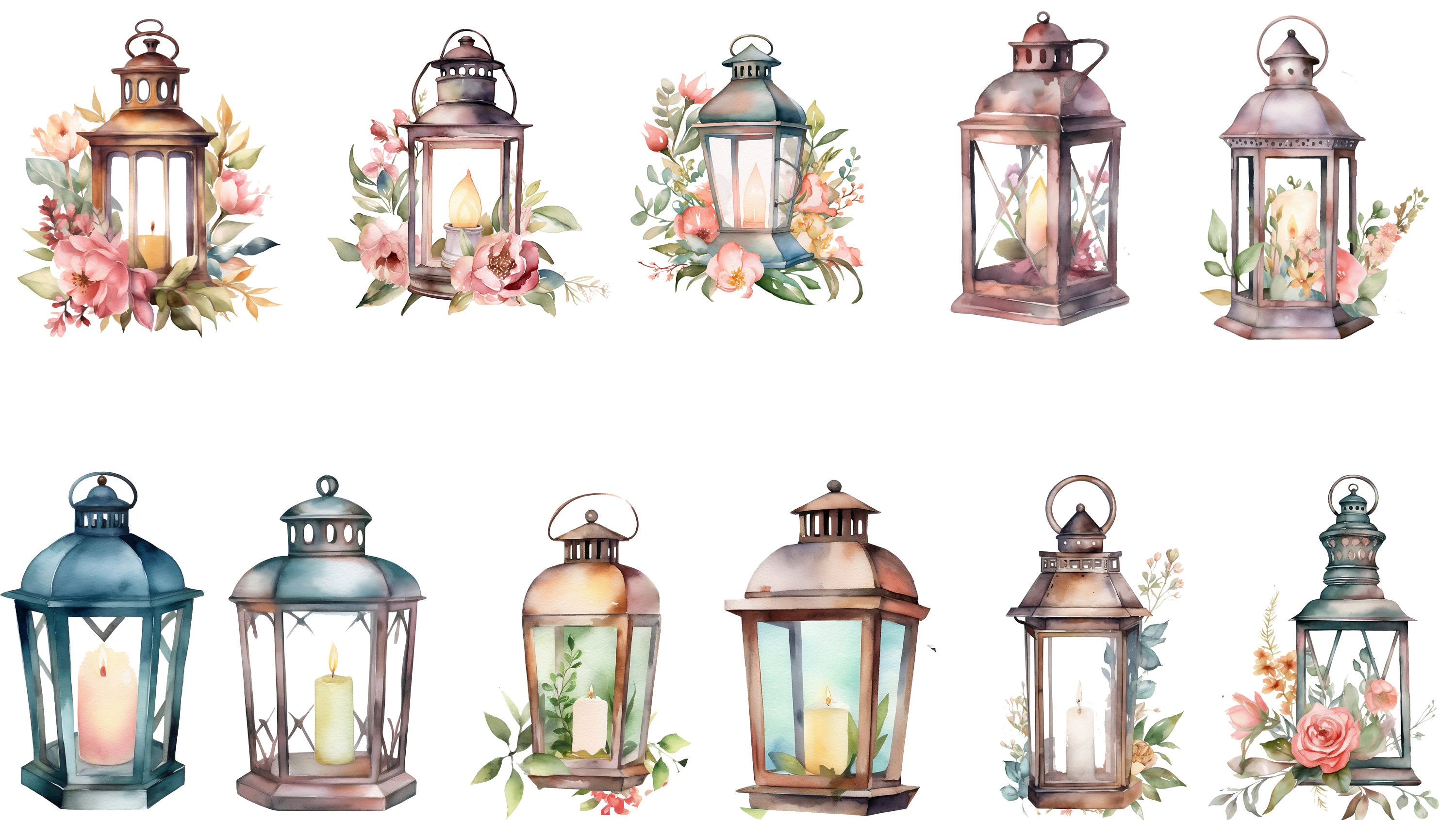 Watercolor Cottagecore Lantern Clipart - Etsy