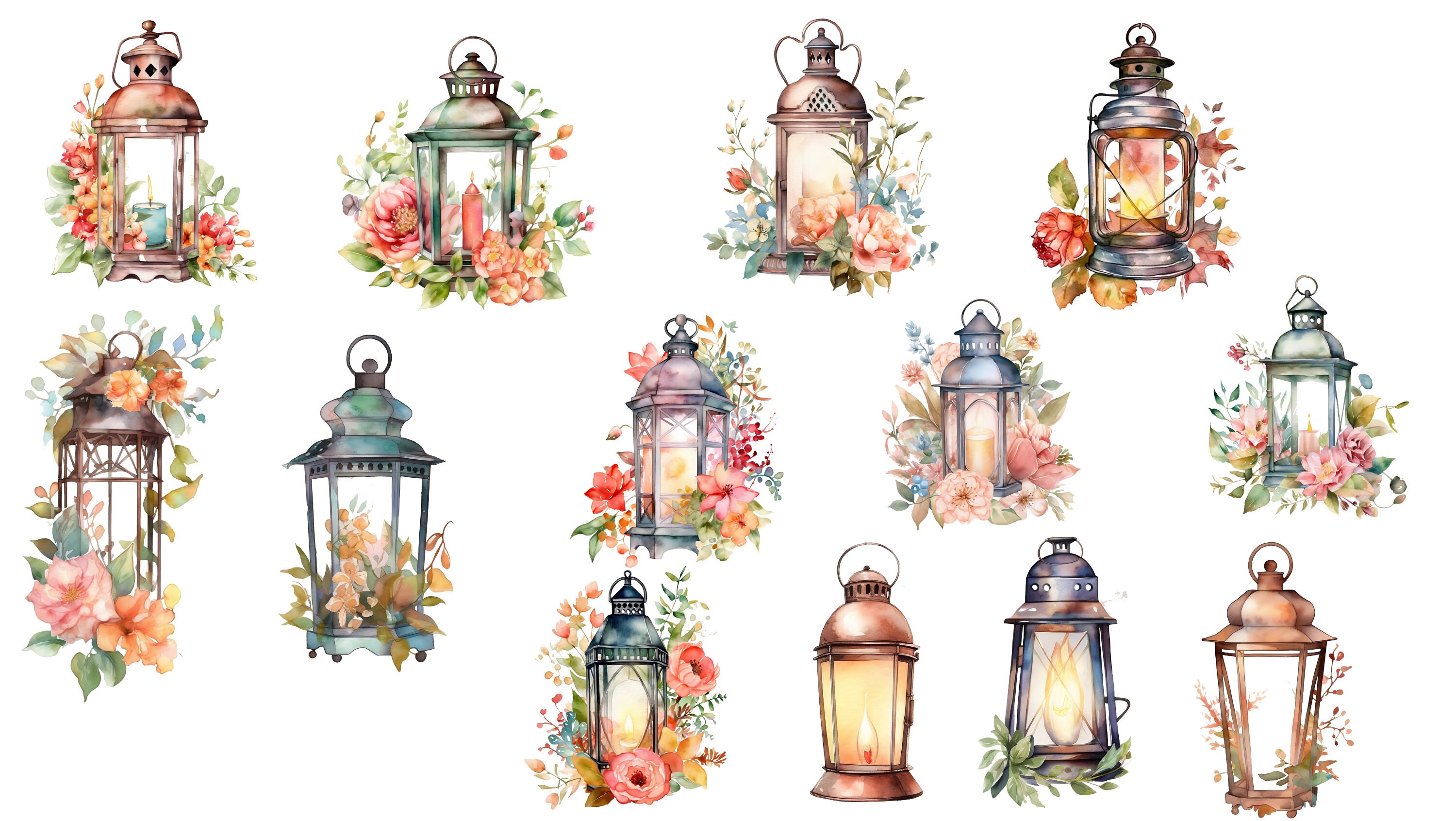 Watercolor Cottagecore Lantern Clipart - Etsy