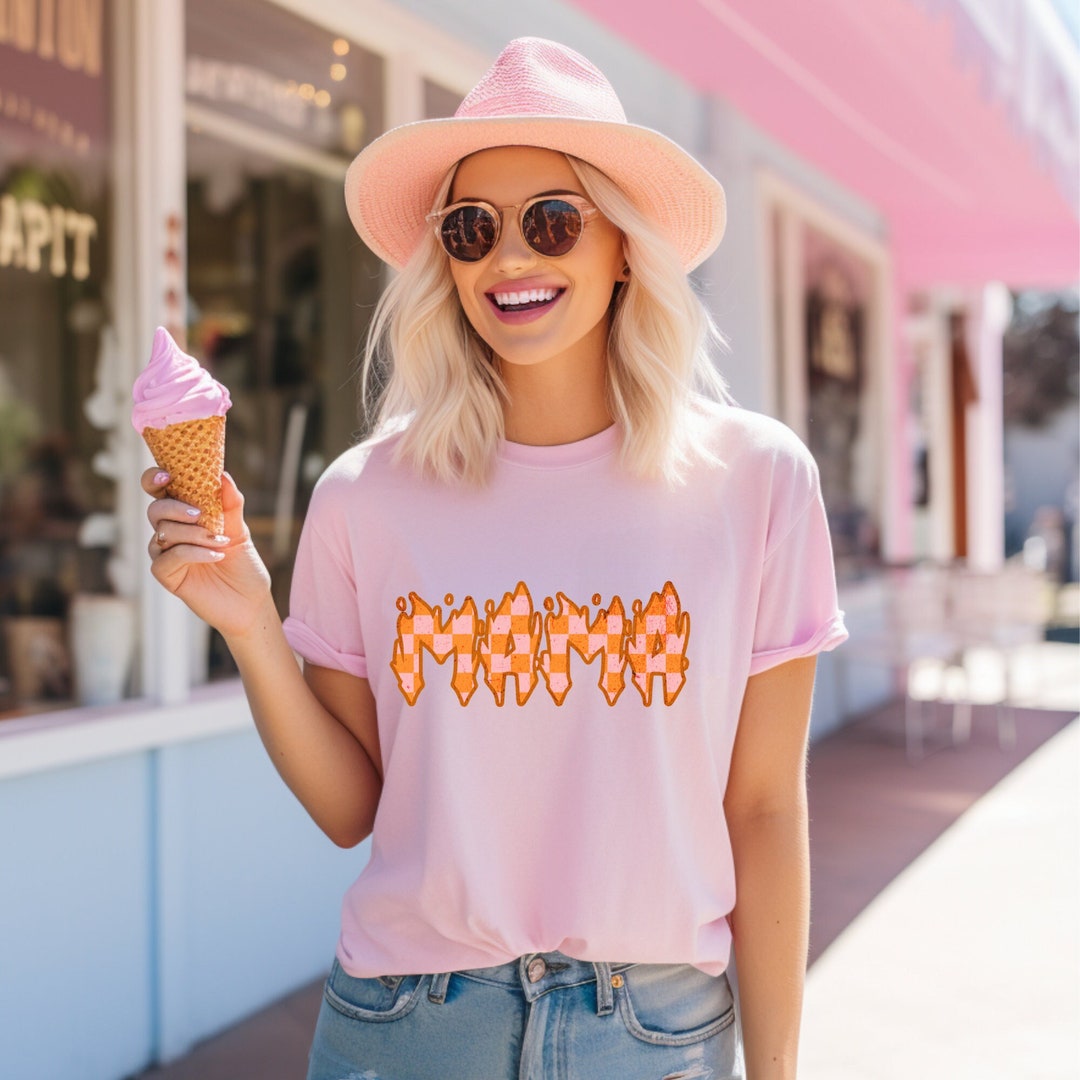 MAMA on FIRE, Mama Checkered Pattern, Mama Tee Shirt, Mom Tshirt, Mama ...