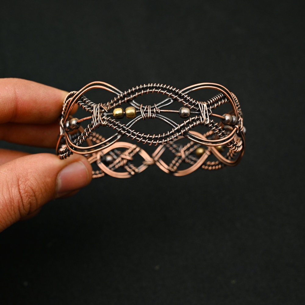Copper Wire Wrap Cuff Bracelet Copper Wire Wrapped Adjustable Cuff ...