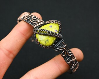 Copper Wire Wrap Cuff Bracelet Copper Wire Wrapped Adjustable Cuff Gemstone Bangle Copper Wire ...