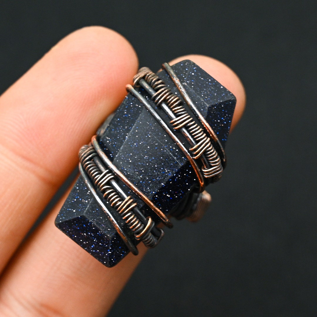 Blue Sunstone Ring Copper Wire Wrapped Ring Adjustable Ring Handmade ...