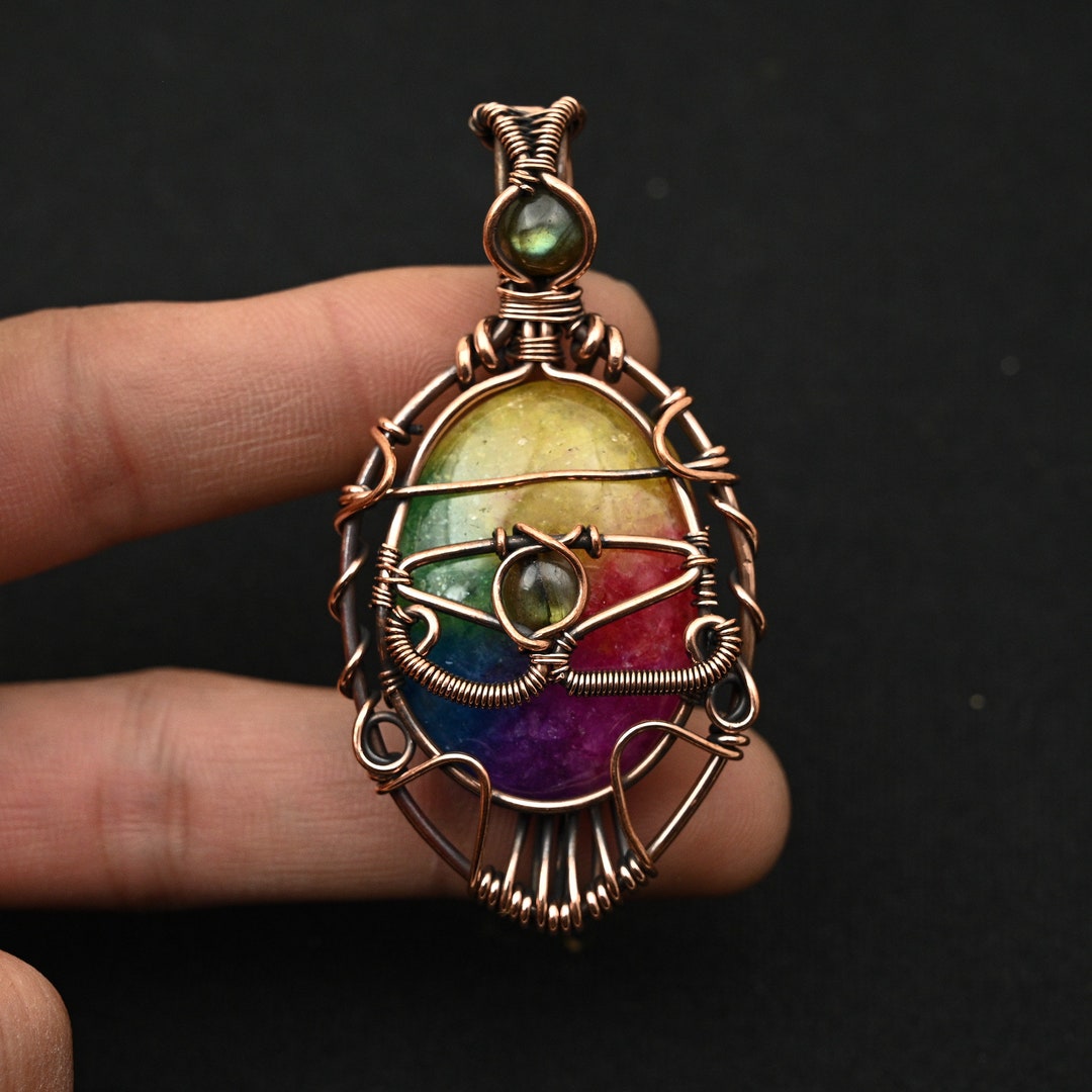 Evil Eye Rainbow Solar Quartz Copper Pendant Copper Wire Wrapped ...