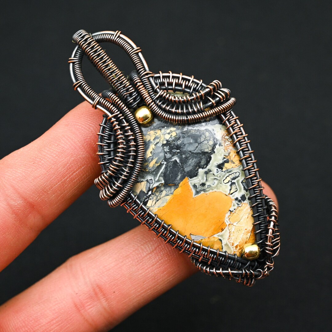 Natural Mookaite Pendant Copper Wire Wrapped Pendant Necklace Mookaite ...