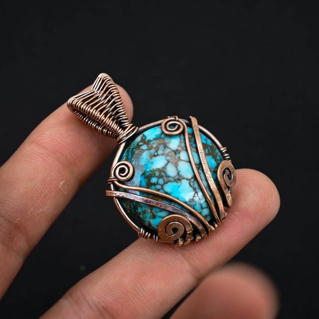 Turquoise Copper Pendant Copper Wire Wrapped Pendant Gemstone Pendant ...