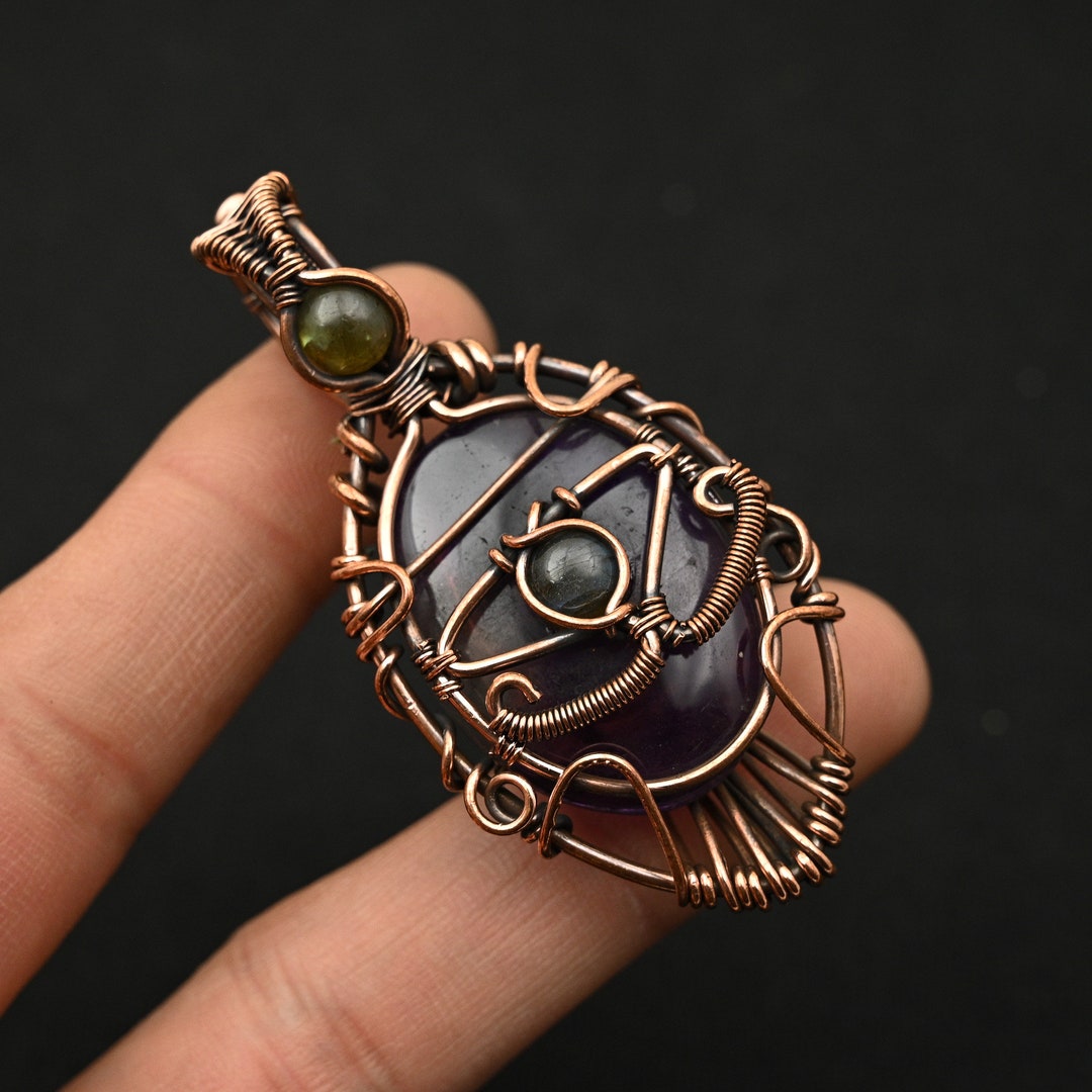 Evil Eye Amethyst Copper Pendant Copper Wire Wrapped Pendant Gemstone ...