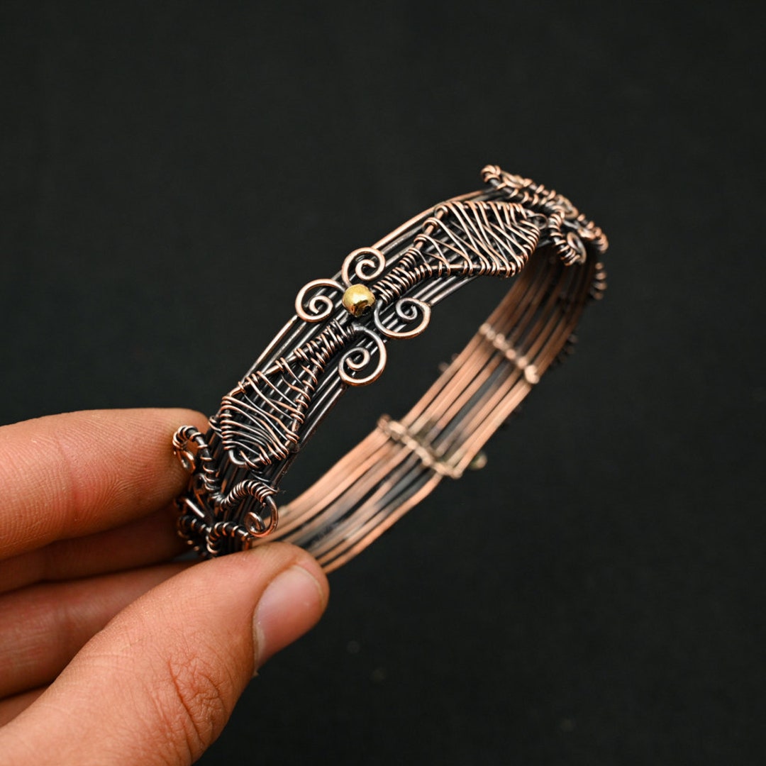 Copper Wire Wrap Cuff Bracelet Copper Wire Wrapped Adjustable Cuff ...