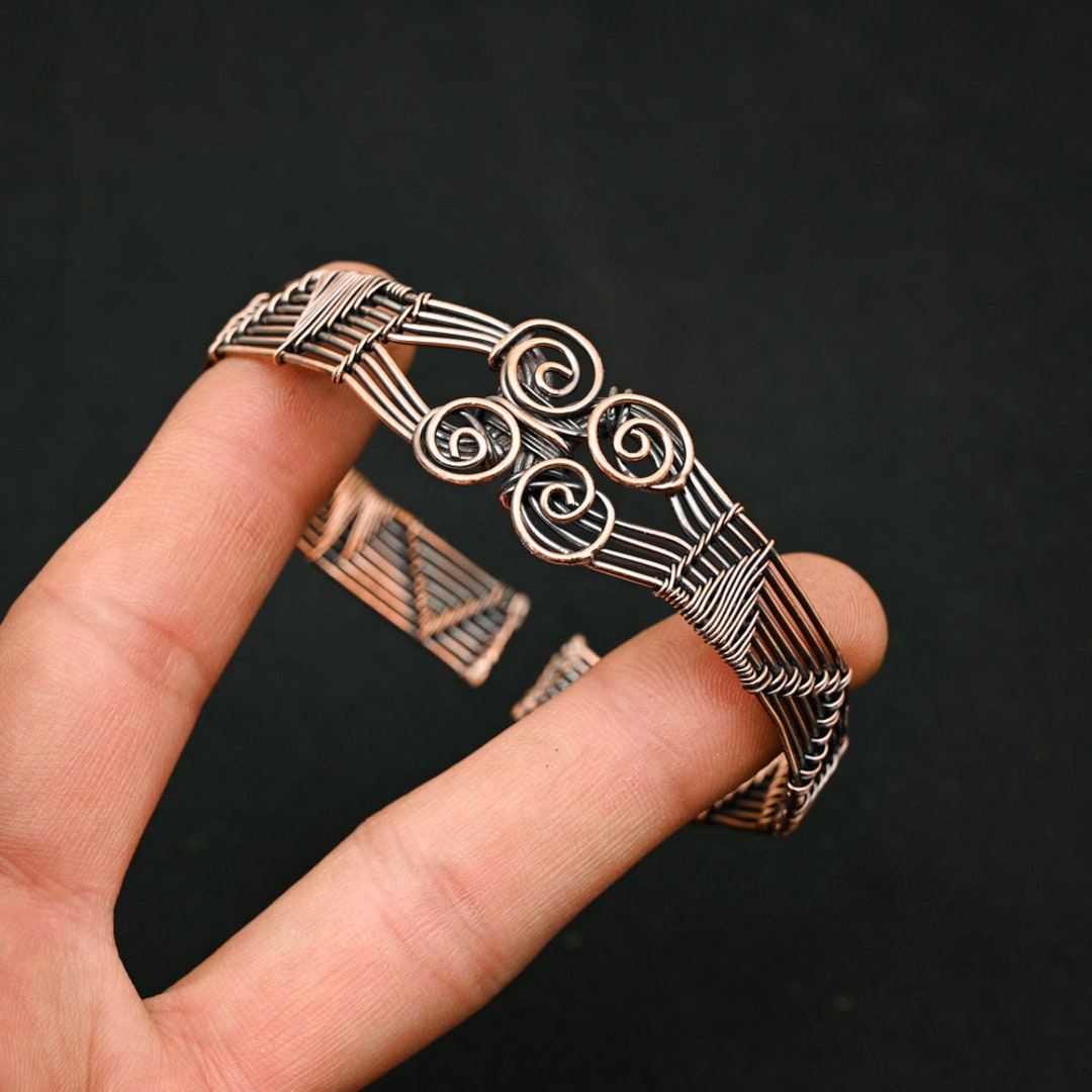 Copper Wire Wrap Cuff Bracelet Copper Wire Wrapped Adjustable Cuff Bangle Copper Wire Jewelry ...