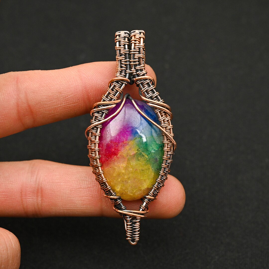 Rainbow Solar Quartz Pendant, Copper Wire Wrapped Pendant, Solar Quartz ...