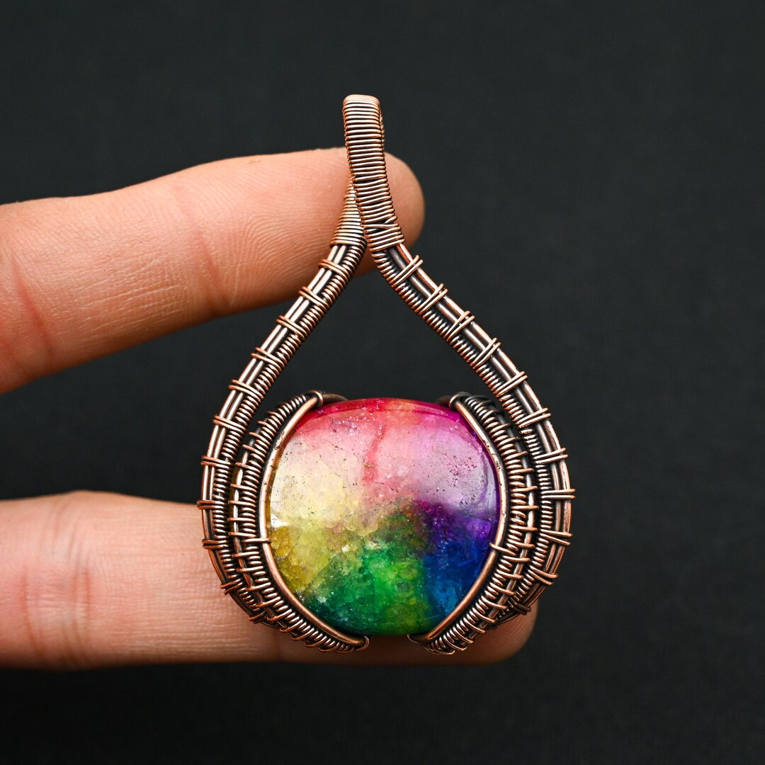Rainbow Solar Quartz Pendant, Copper Wire Wrapped Pendant, Solar Quartz ...