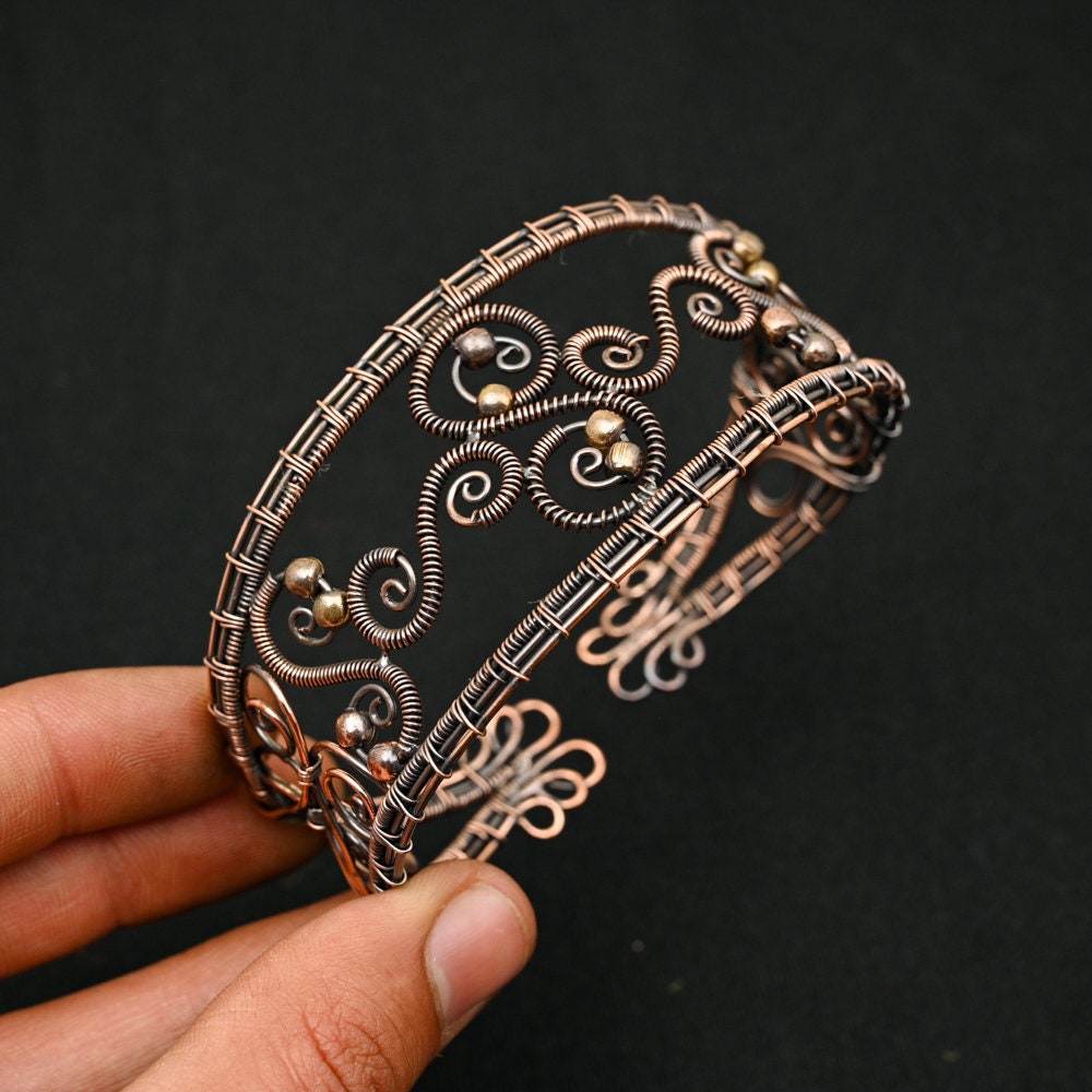 Copper Wire Wrap Cuff Bracelet Copper Wire Wrapped Adjustable Cuff ...