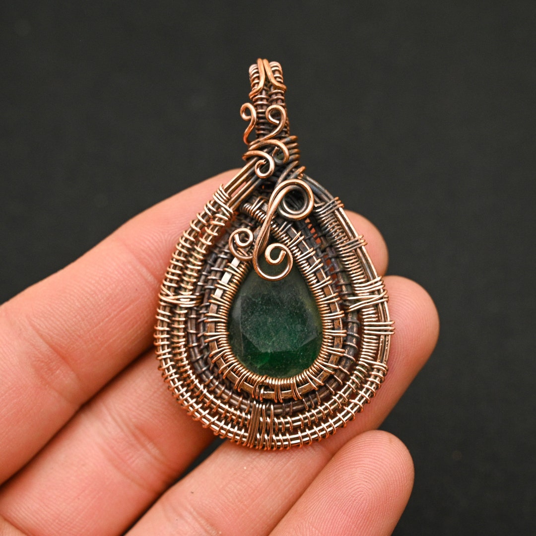 Sakota Emerald Gemstone Pendant Copper Wire Wrapped Designer Pendant ...