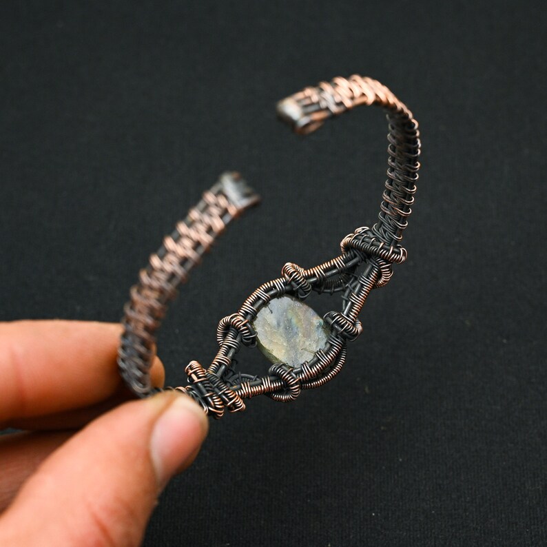 Labradorite Wire Wrap Cuff Bracelet Copper Wire Wrapped Adjustable Cuf ...