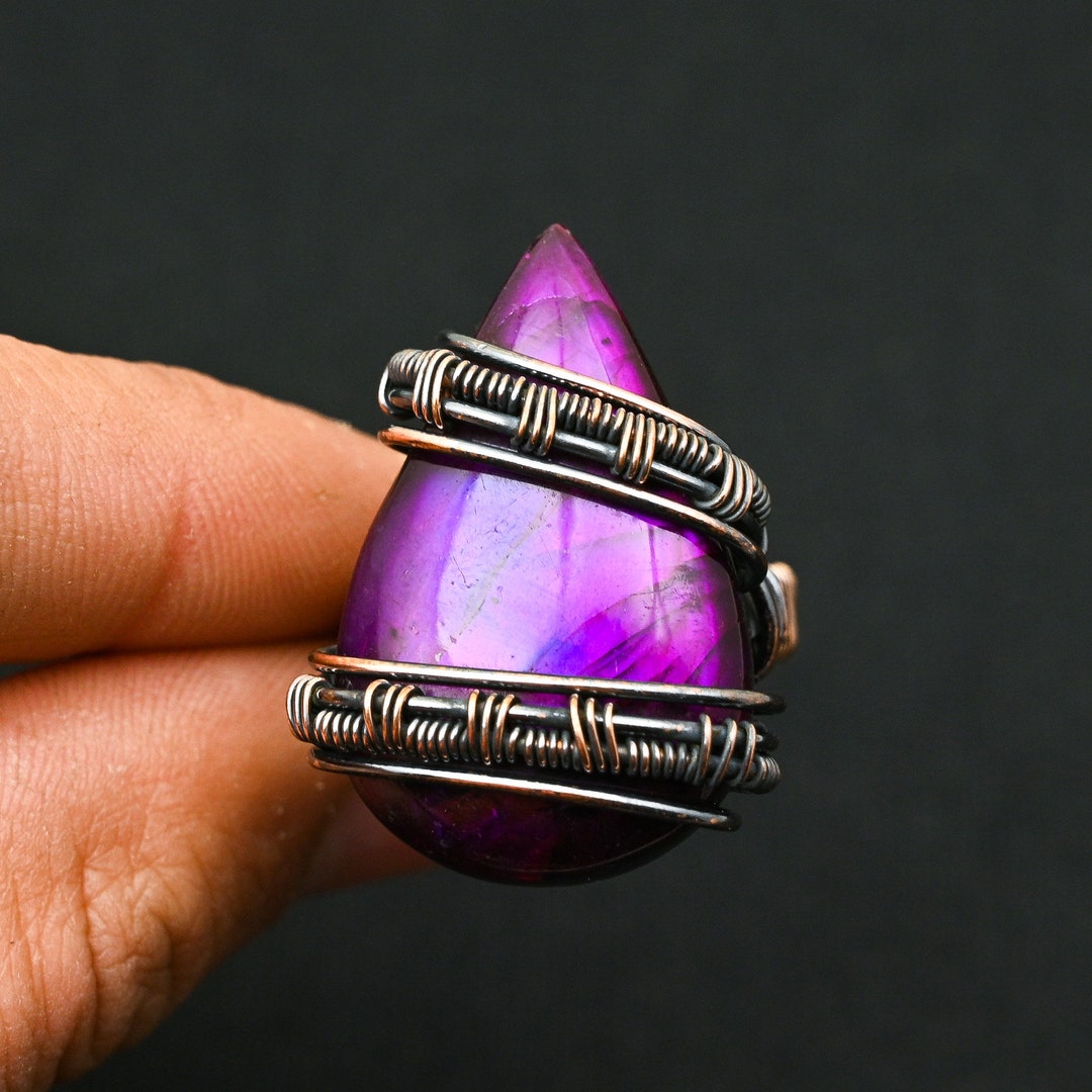 Purple Labradorite Ring Copper Wire Wrapped Ring Handmade Copper ...