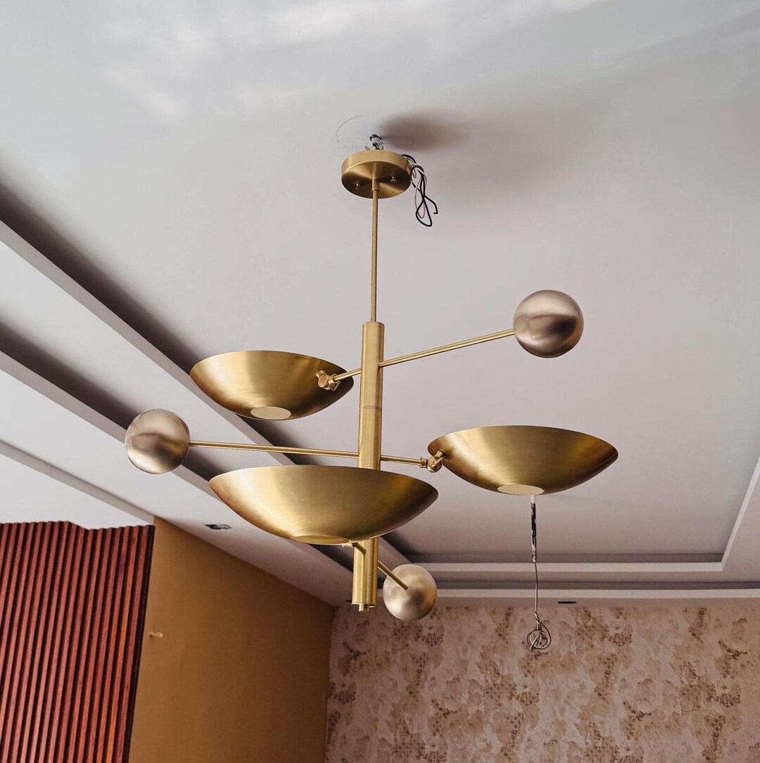 Handmade Brass Chandelier: Mid Century Modern 6-arm Light Fixture - Etsy