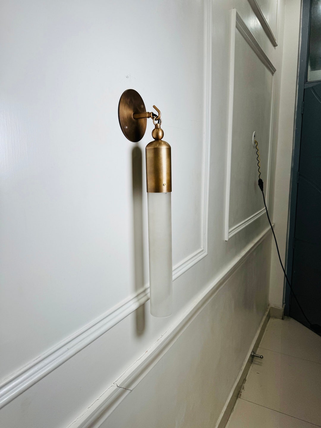 Handcrafted Brass Wall Sconce: Mid Century Modern Glass Tube Light - Etsy