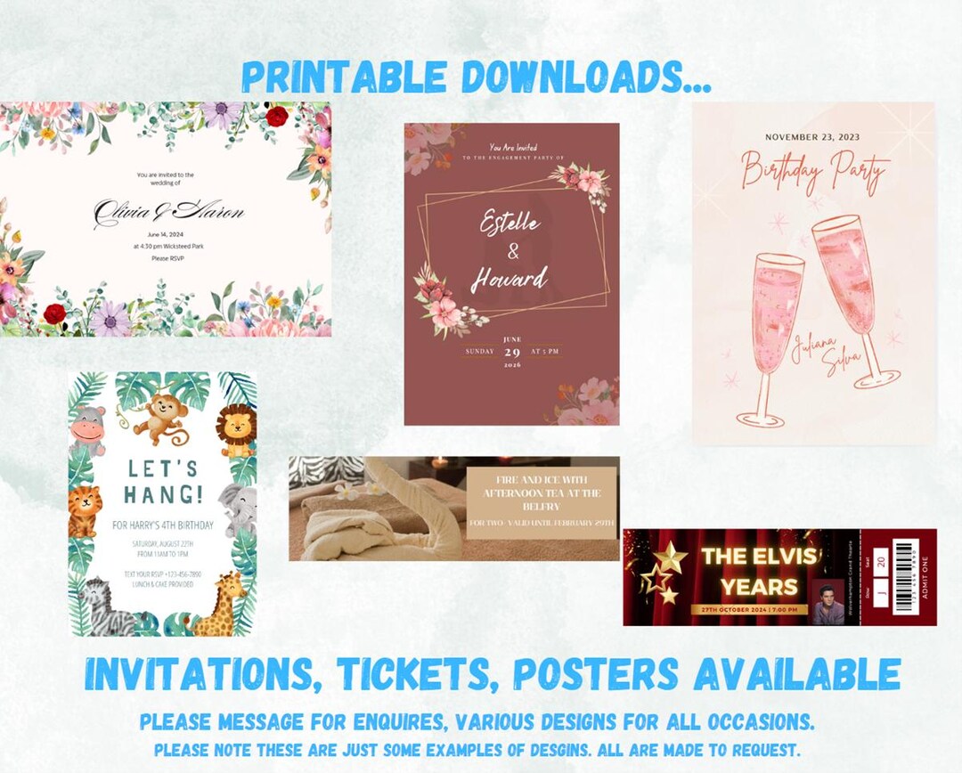 Digital Printable Files, Wedding, Birthday, Party Invites, Tickets or ...