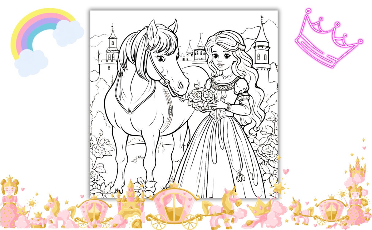 30 Princess Coloring Pages, Adult & Kid Coloring Book, Printable PDF ...