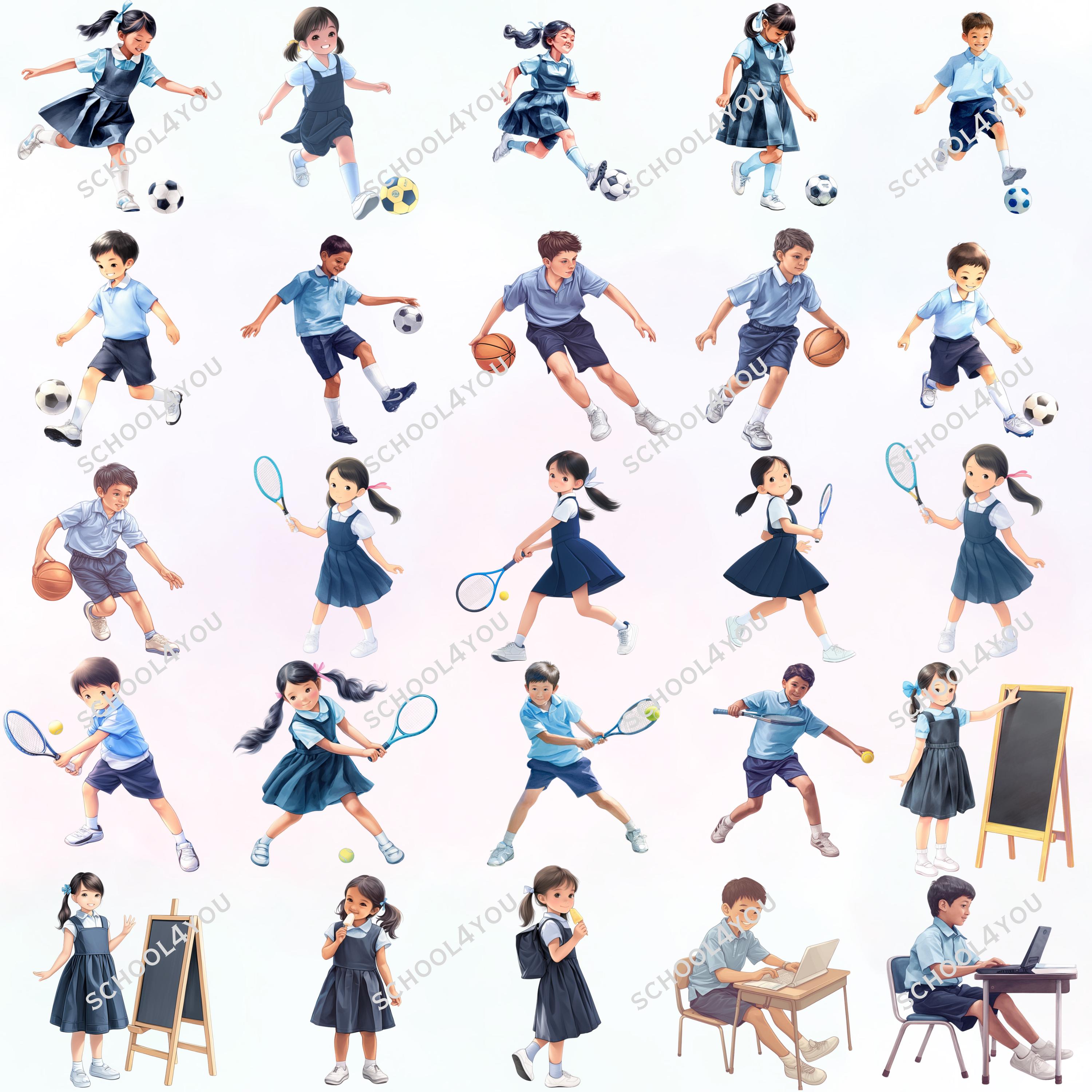 100 Unique Student Activities Clipart in Blue School Uniform ...