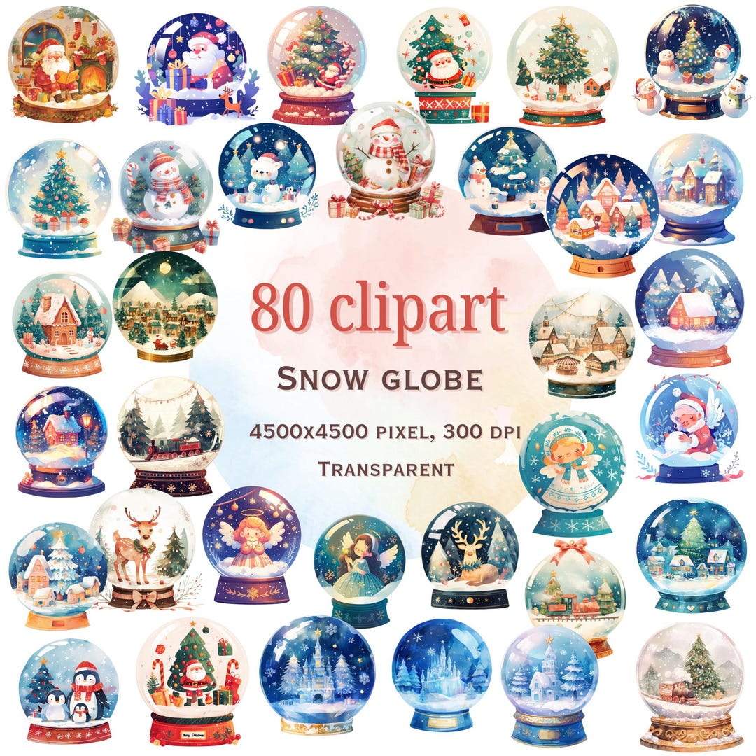 Unique Snow Globe Clipart Bundle - 80 Artistic Styles for Digital ...