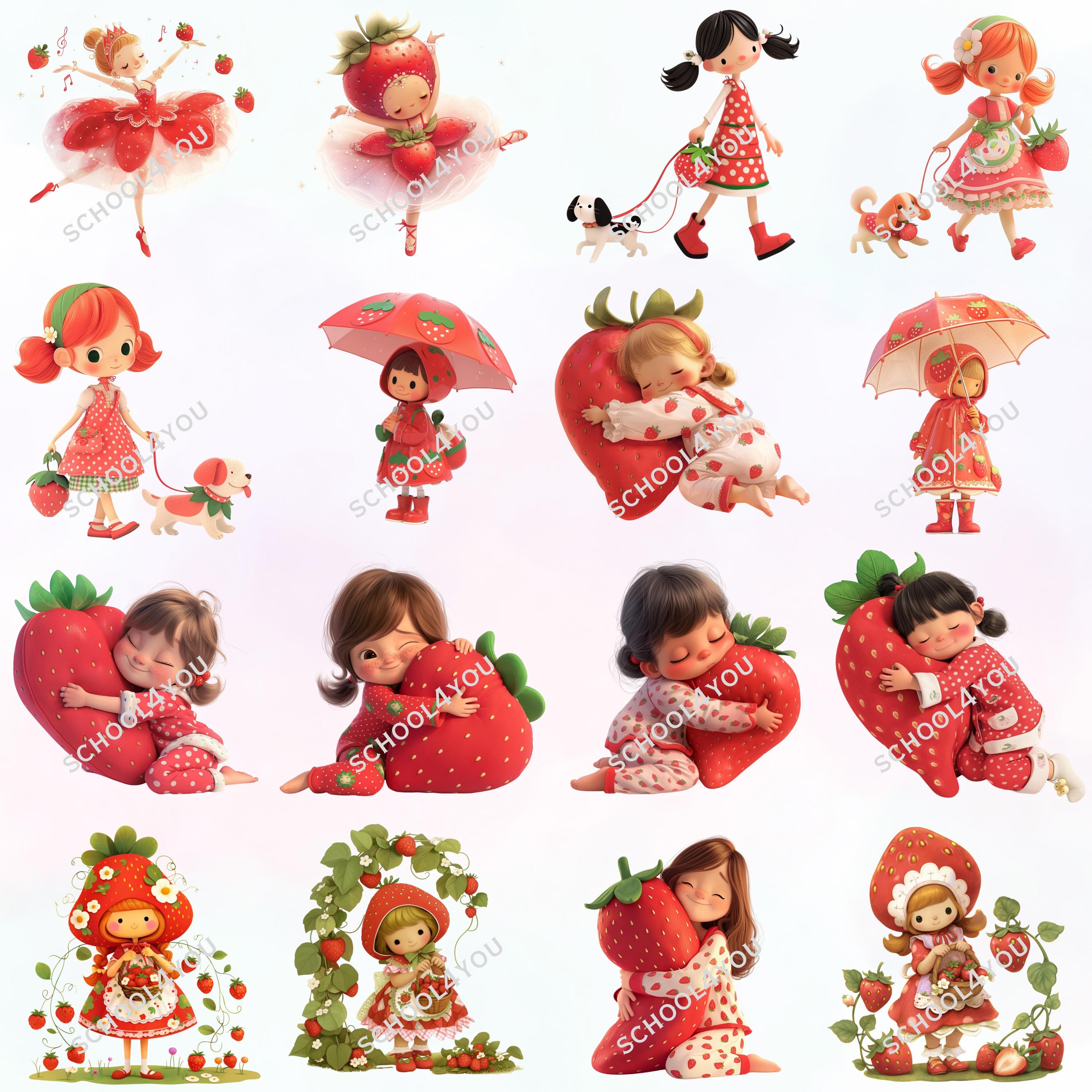 65 Strawberry Cute Girl Clipart | Adorable Strawberry-themed Actions ...