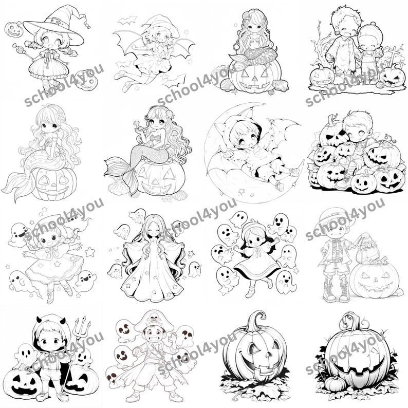 50 Spooky Halloween Coloring Pages: Ghosts, Witches, Pumpkins (instant ...