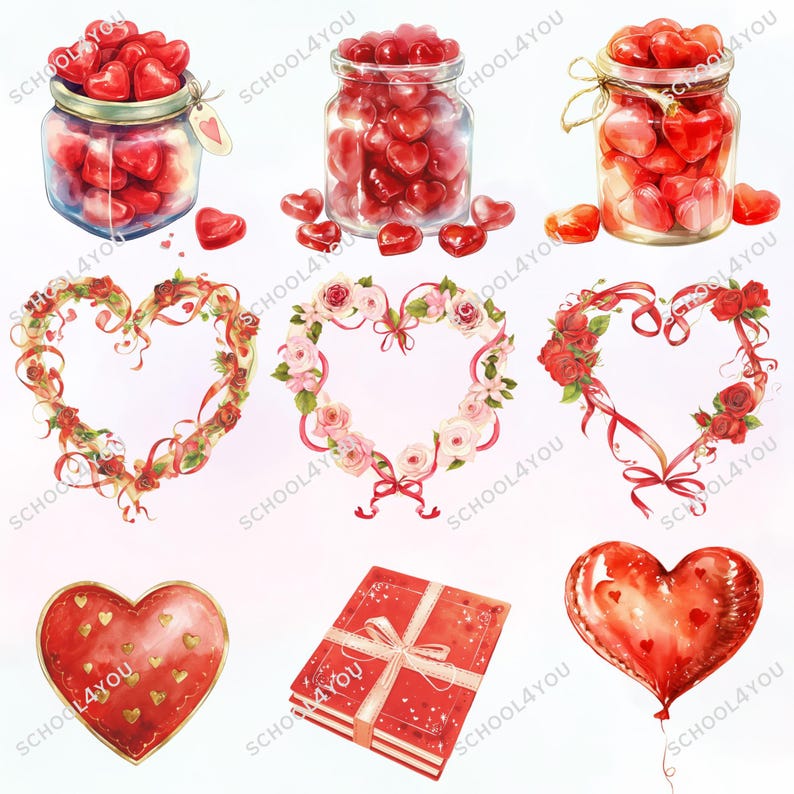Valentine's Day Clipart: 45 Romantic Heart Graphics (digital Download ...