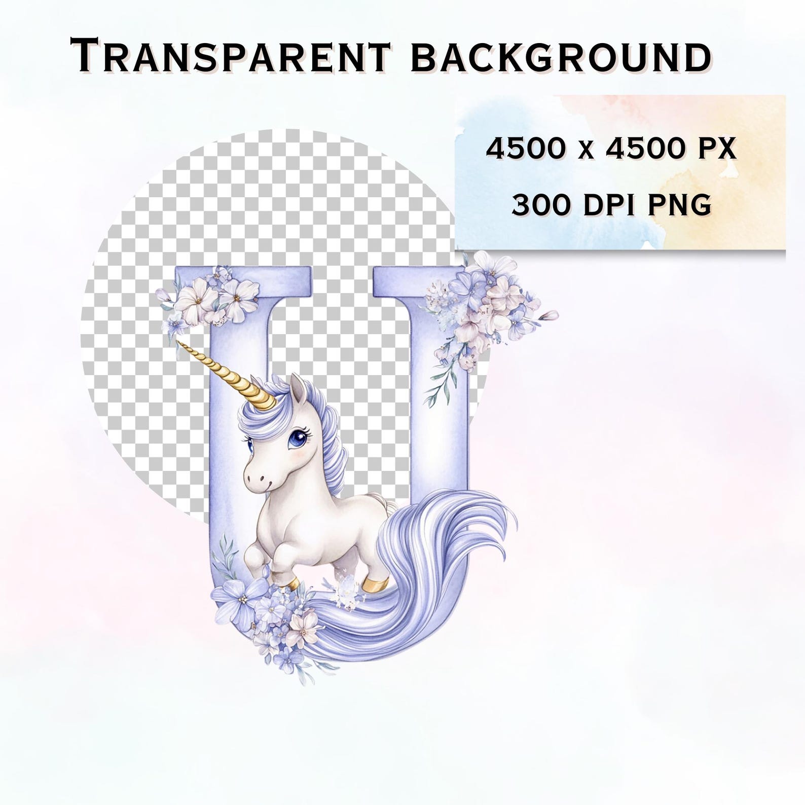 Whimsical Watercolor Blue Unicorn Alphabet Nursery Art, Personalized ...