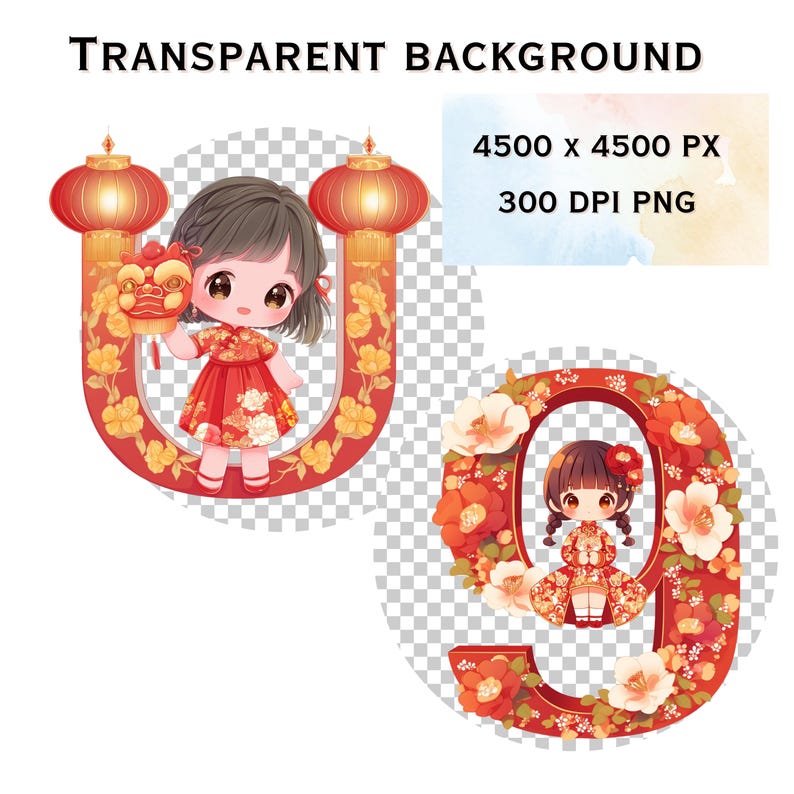 Chinese New Year Alphabet A-Z Numbers 0-9, Digital Clipart Set, Lunar ...
