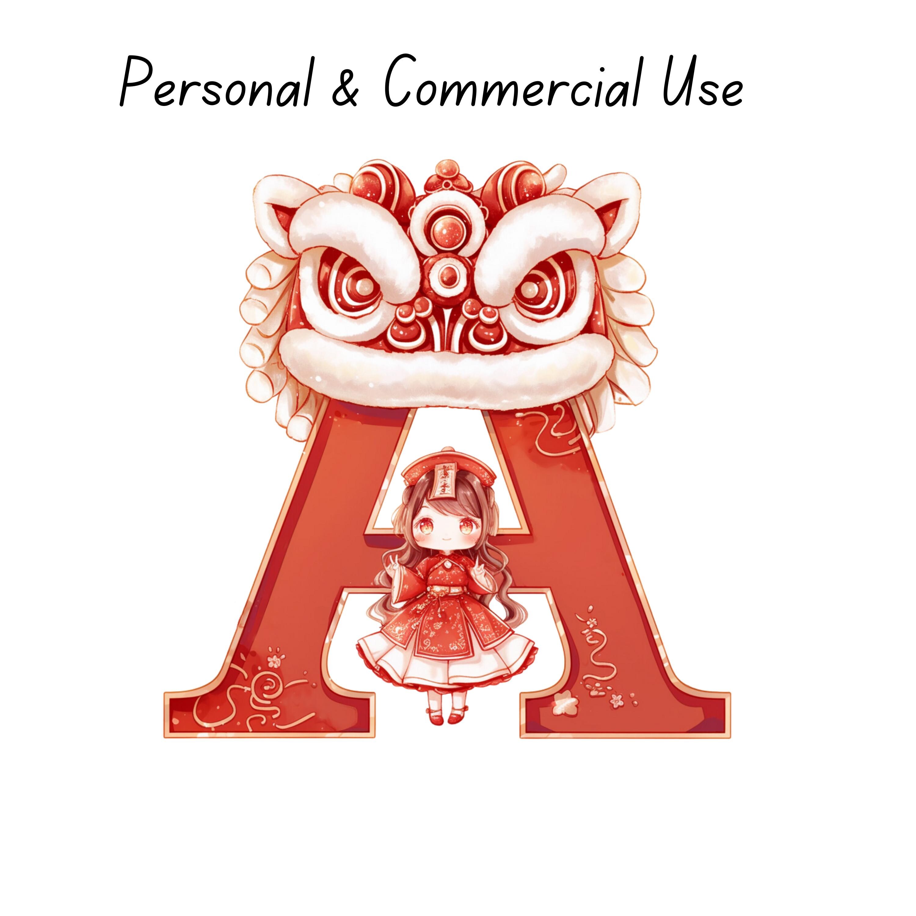 Chinese New Year Alphabet A-Z Numbers 0-9, Digital Clipart Set, Lunar ...