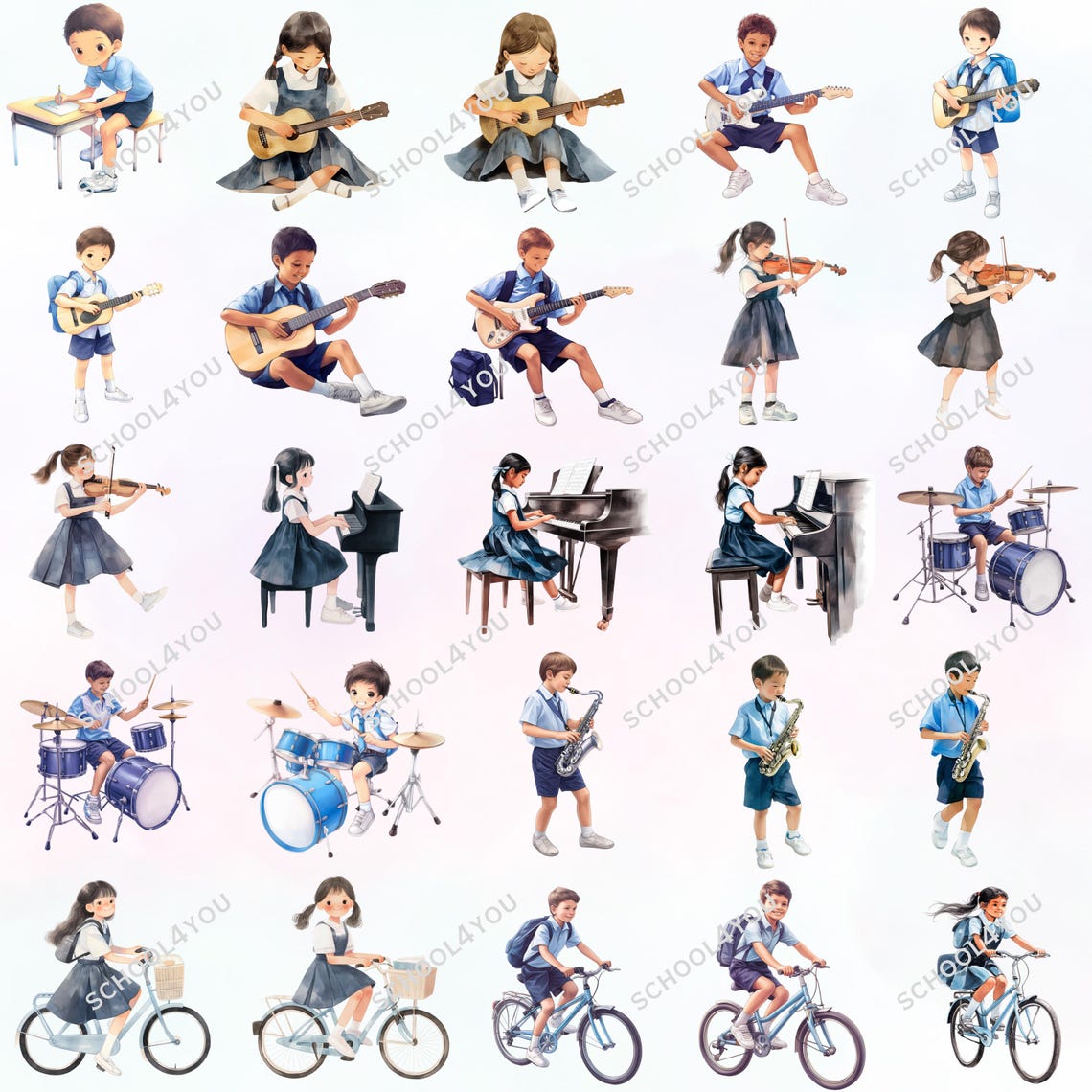100 Unique Student Activities Clipart in Blue School Uniform ...