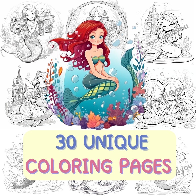 30 Mermaids Coloring Pages, Printable Pdf With Size 8.5x11 - Etsy