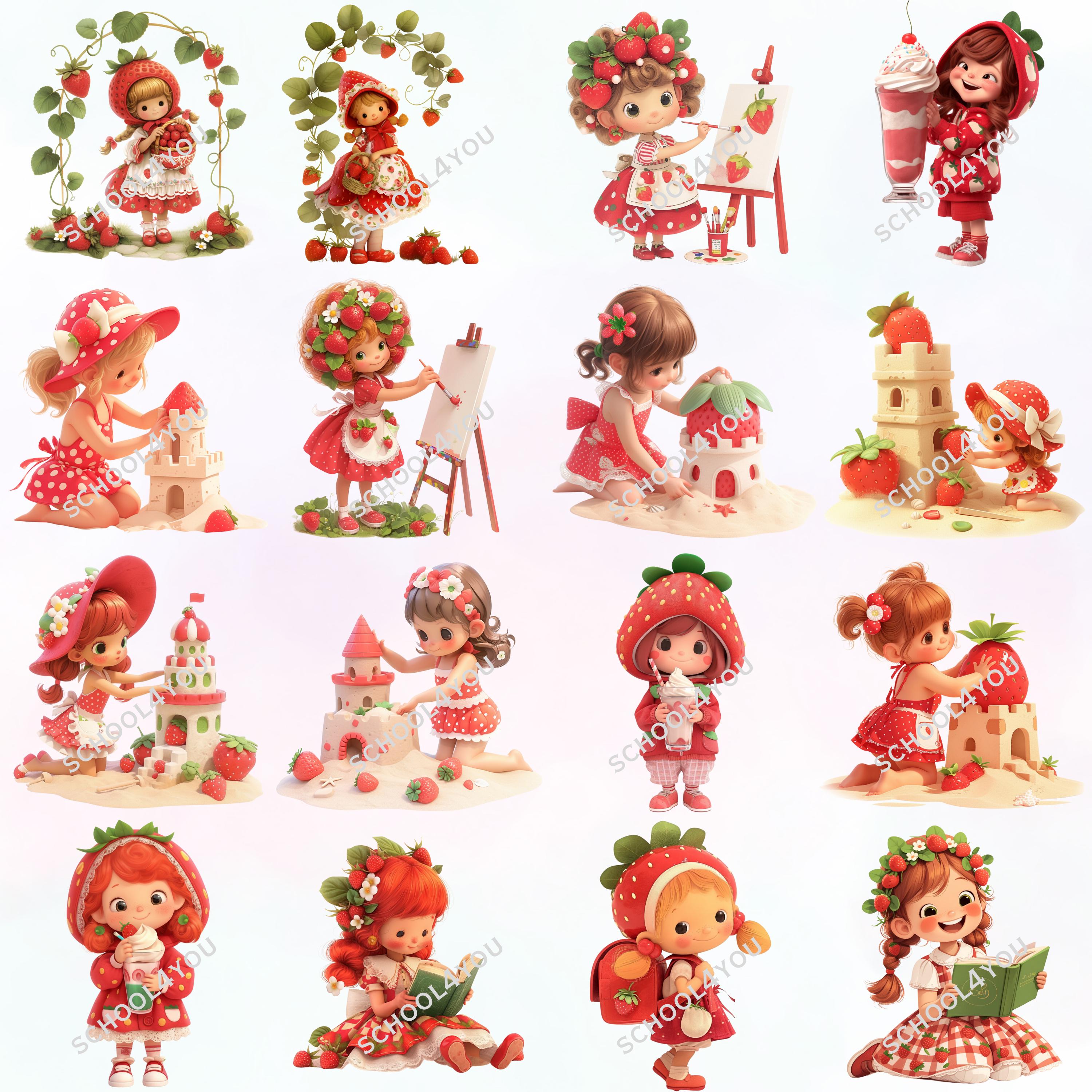 65 Strawberry Cute Girl Clipart | Adorable Strawberry-themed Actions ...